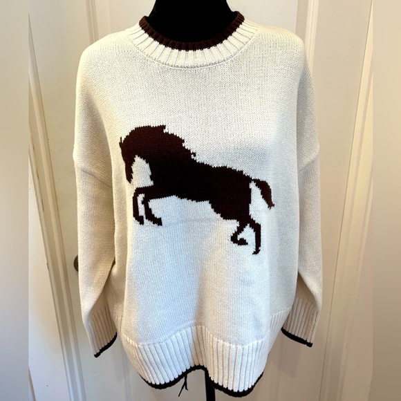 soho & stella | Sweaters | Nwt Soho Stella Soft Ivory And Brown Horse ...